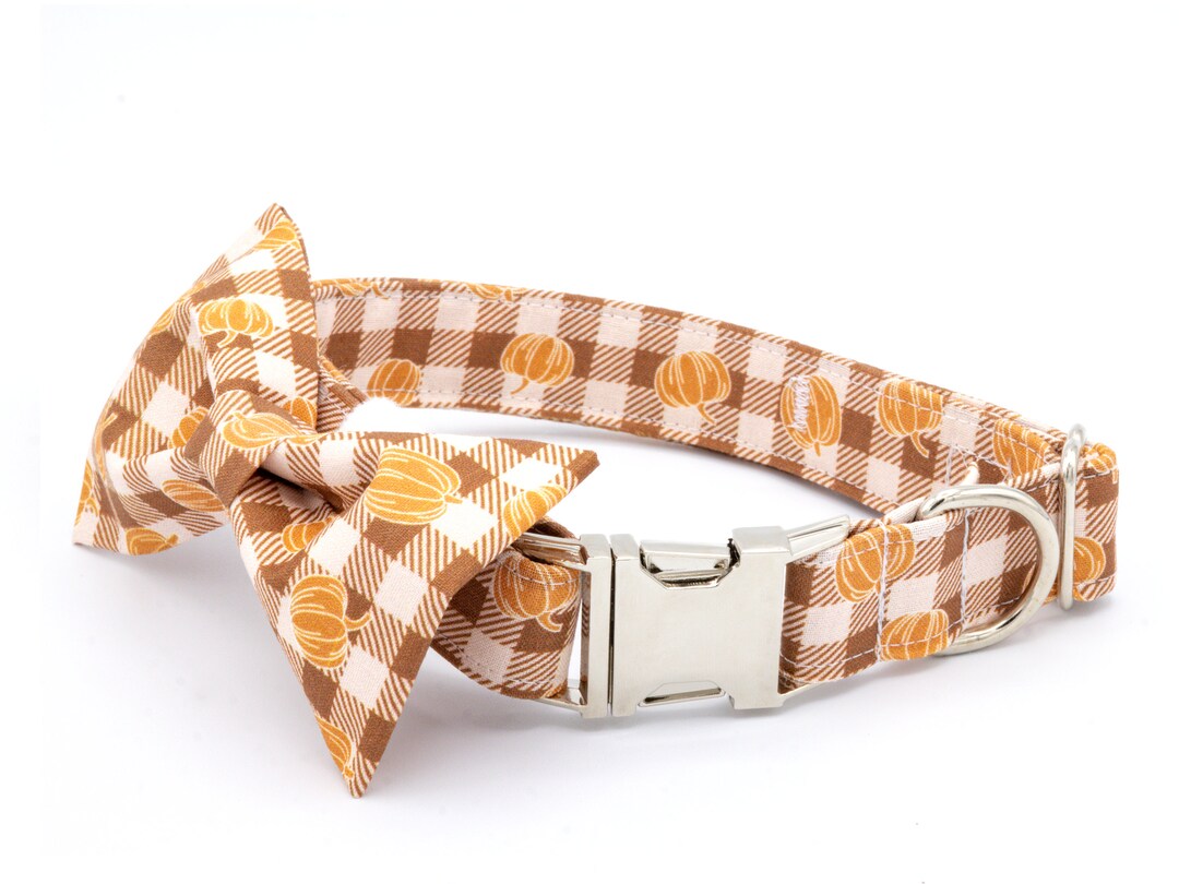Fall Dog Collar With Bowtie, Pumpkin Bowtie, Designer Pet Autumn Collar ...