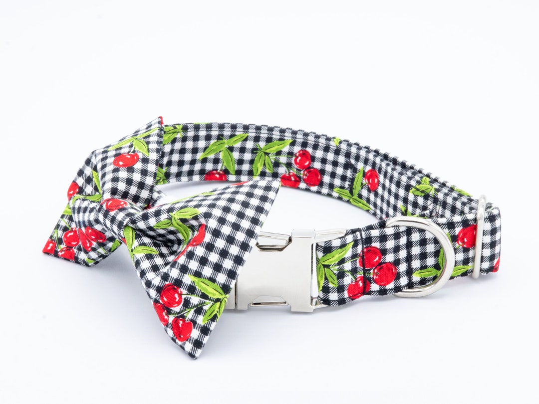 Personalized Cherry Print Dog Collar Embroidered | Cute Designer Pet ...