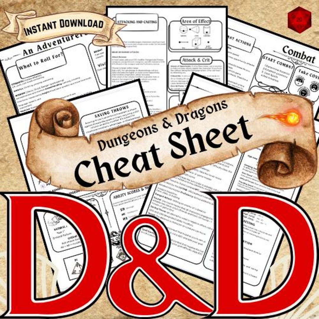 D&D Cheat Sheet, Dungeons and Dragons, 5e Player Cheat Sheet, Digital Download, Instant 5e, How ...