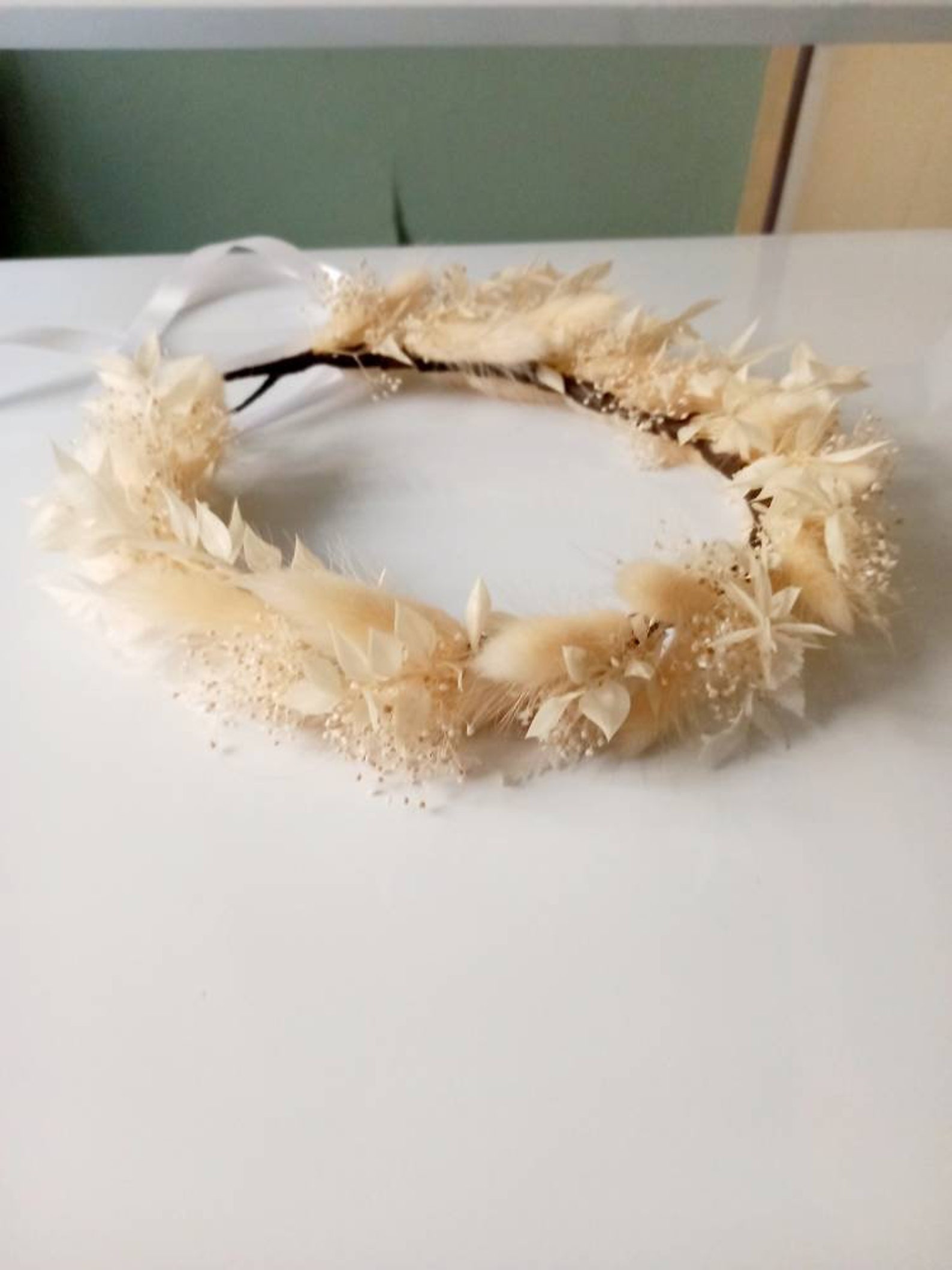 Ivory Bridal Crown, Boho Flower Crown, Fern & Ruscus Headpiece, Flower ...