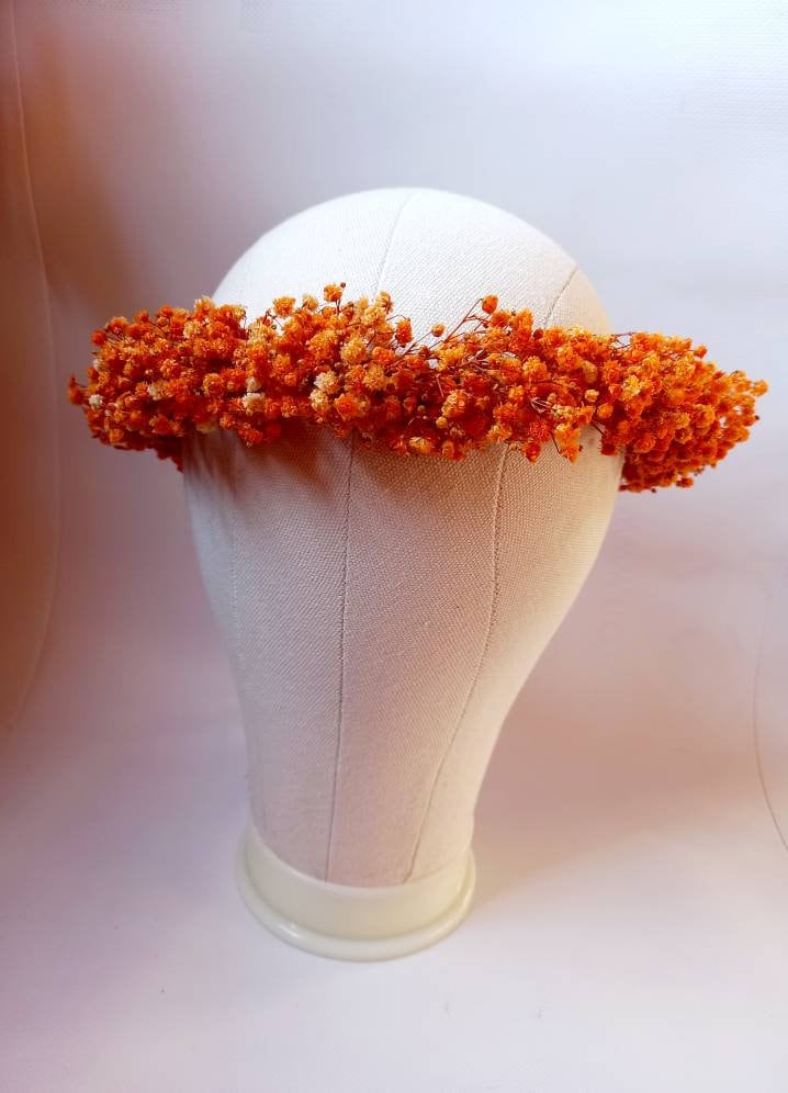 Real Dried Burnt Orange Baby's Breath Crown, Boutonniere Set, Orange ...