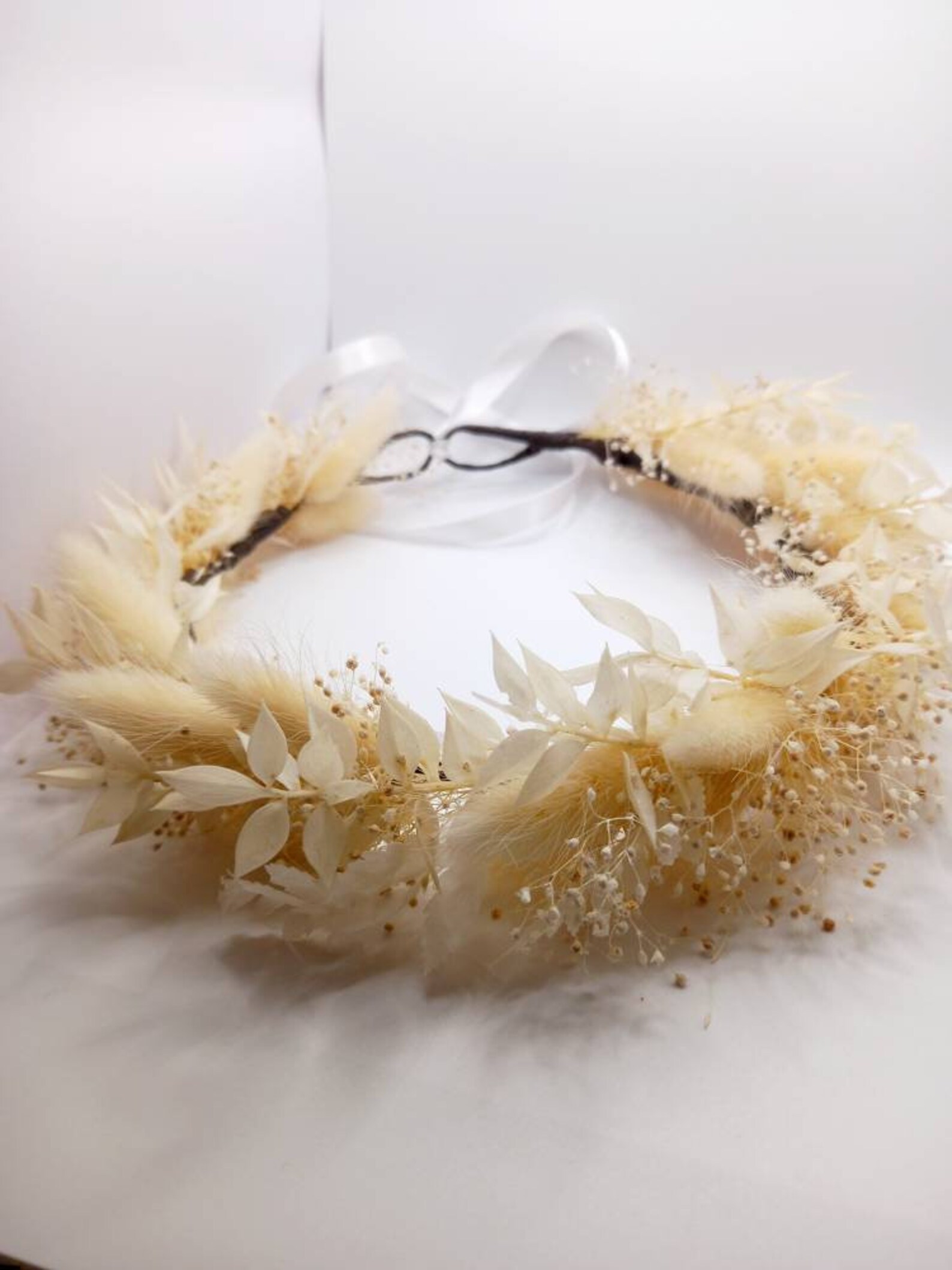 Ivory Bridal Crown, Boho Flower Crown, Fern & Ruscus Headpiece, Flower ...