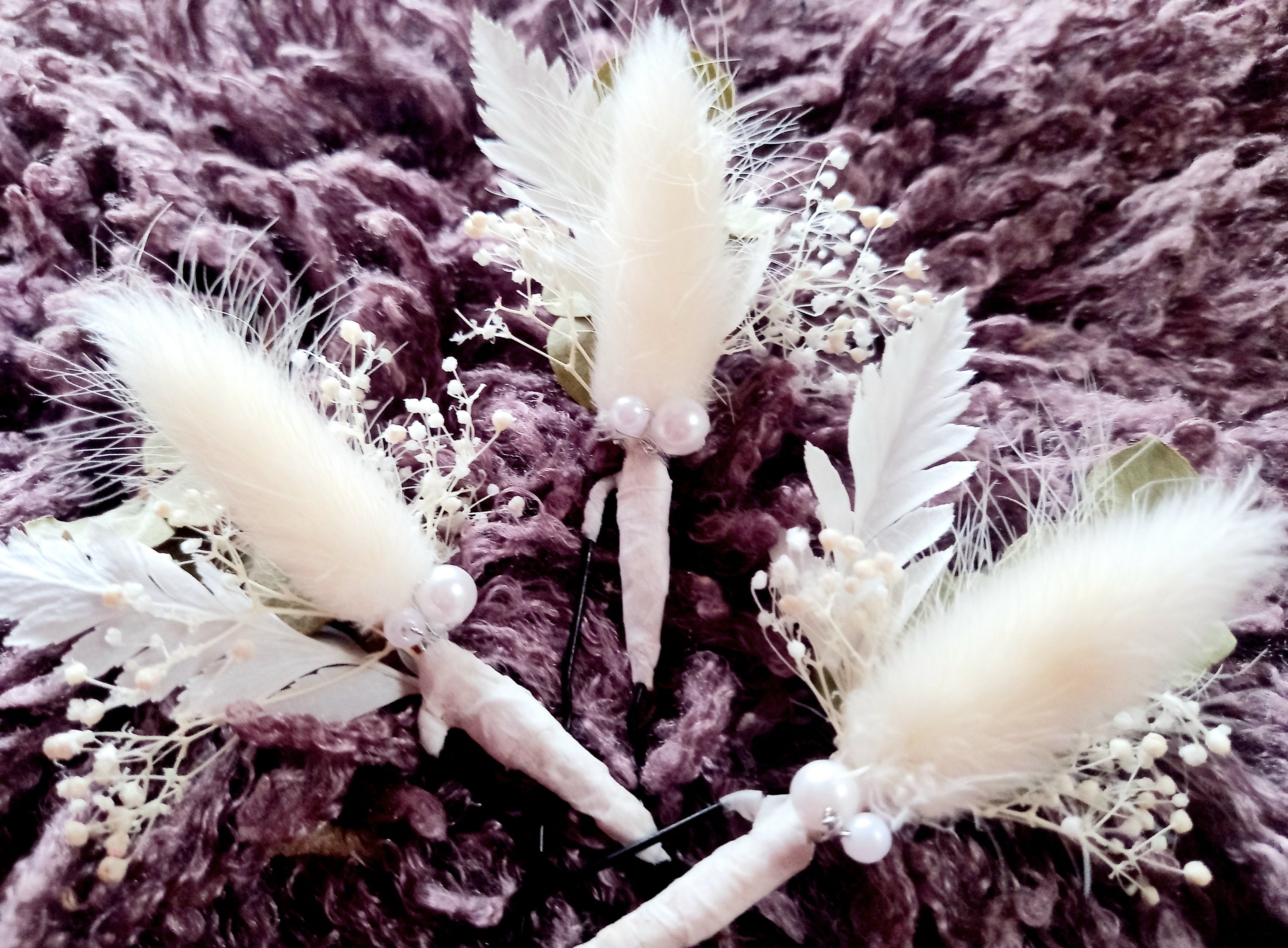 Winter Wedding Hair Pins/ Fern Leaf Hair Pins/ White Dried Flower Hair ...