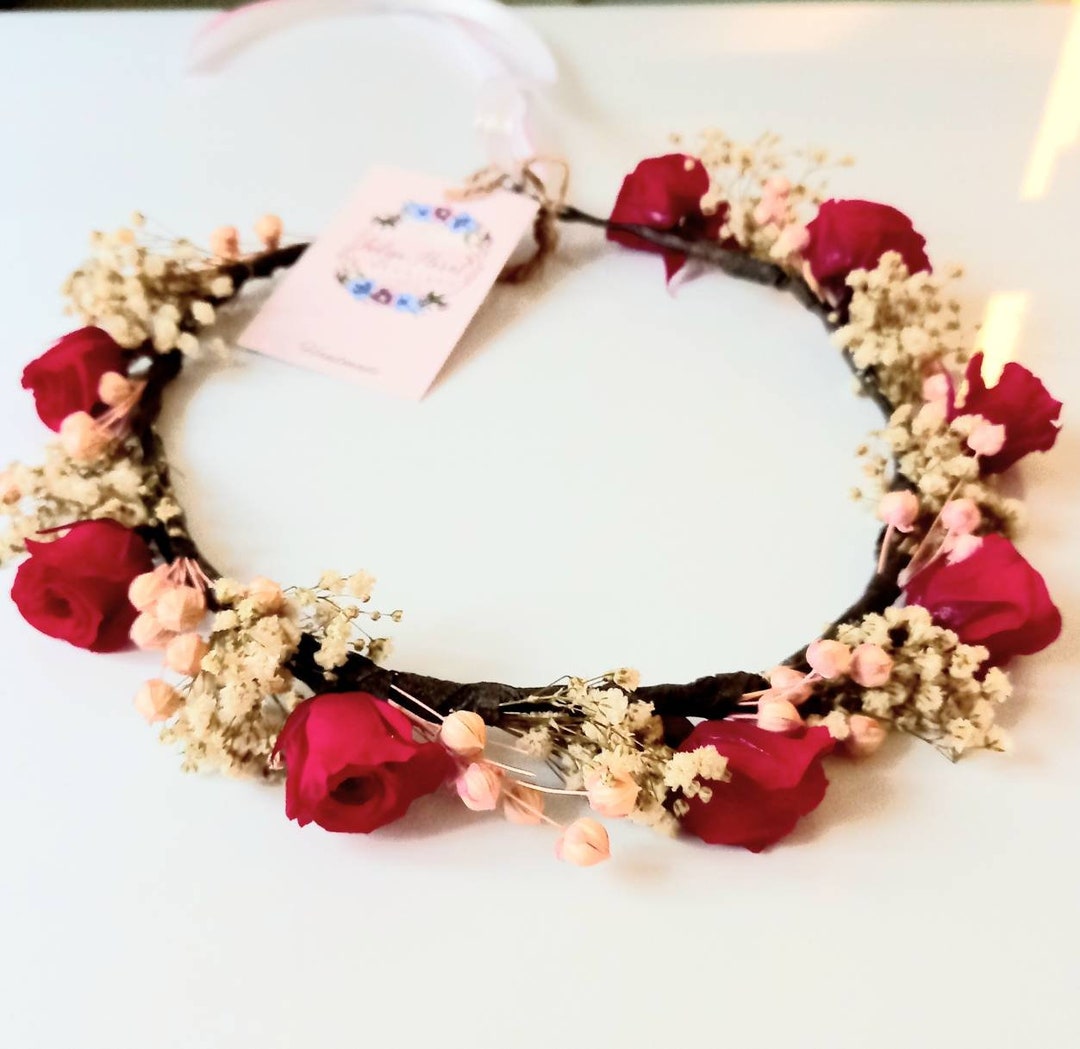 Real Red Rose Wreath, Baby's Breath Crown, Boutonniere Set, Red Rose ...