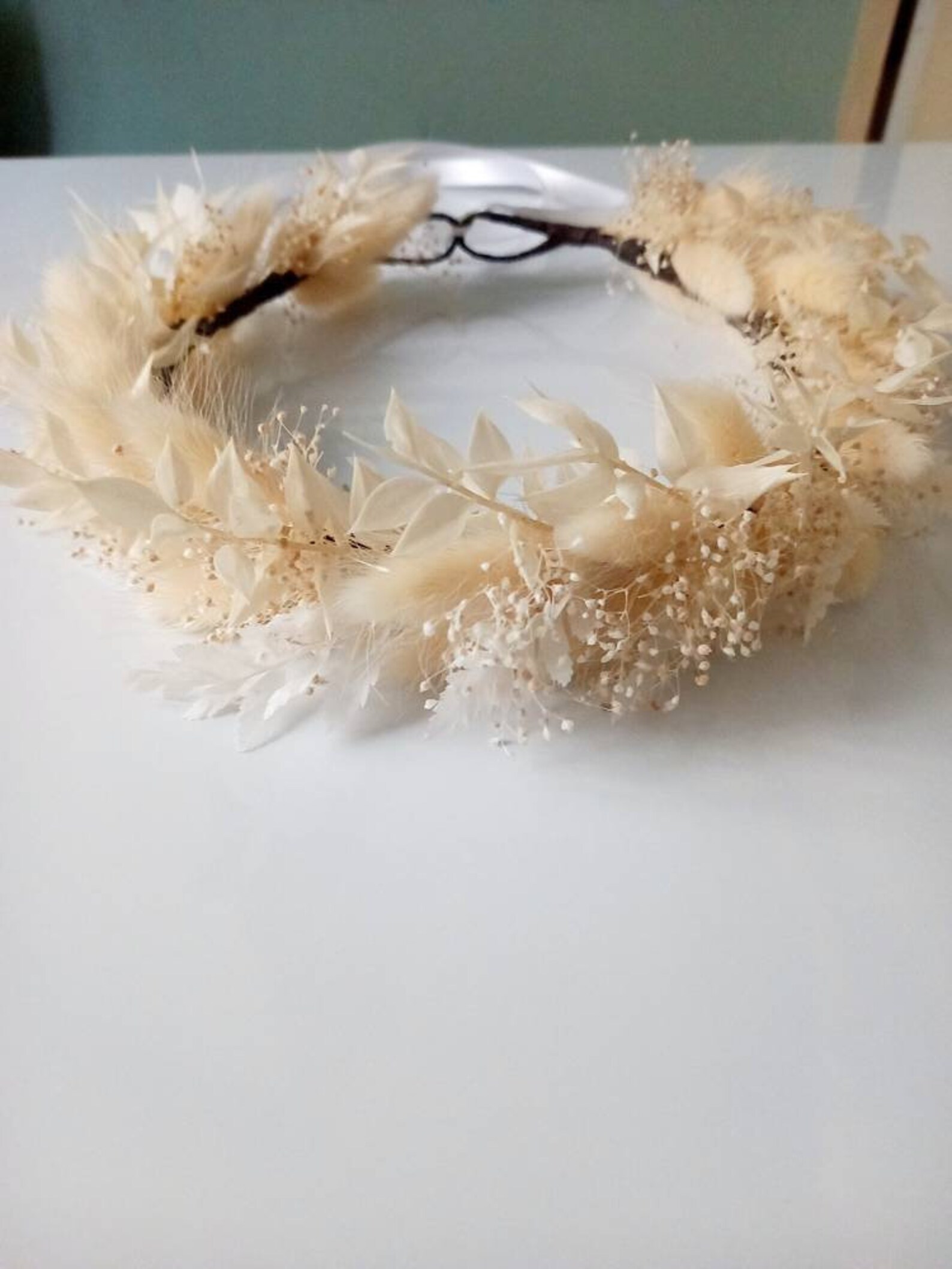 Ivory Bridal Crown, Boho Flower Crown, Fern & Ruscus Headpiece, Flower ...