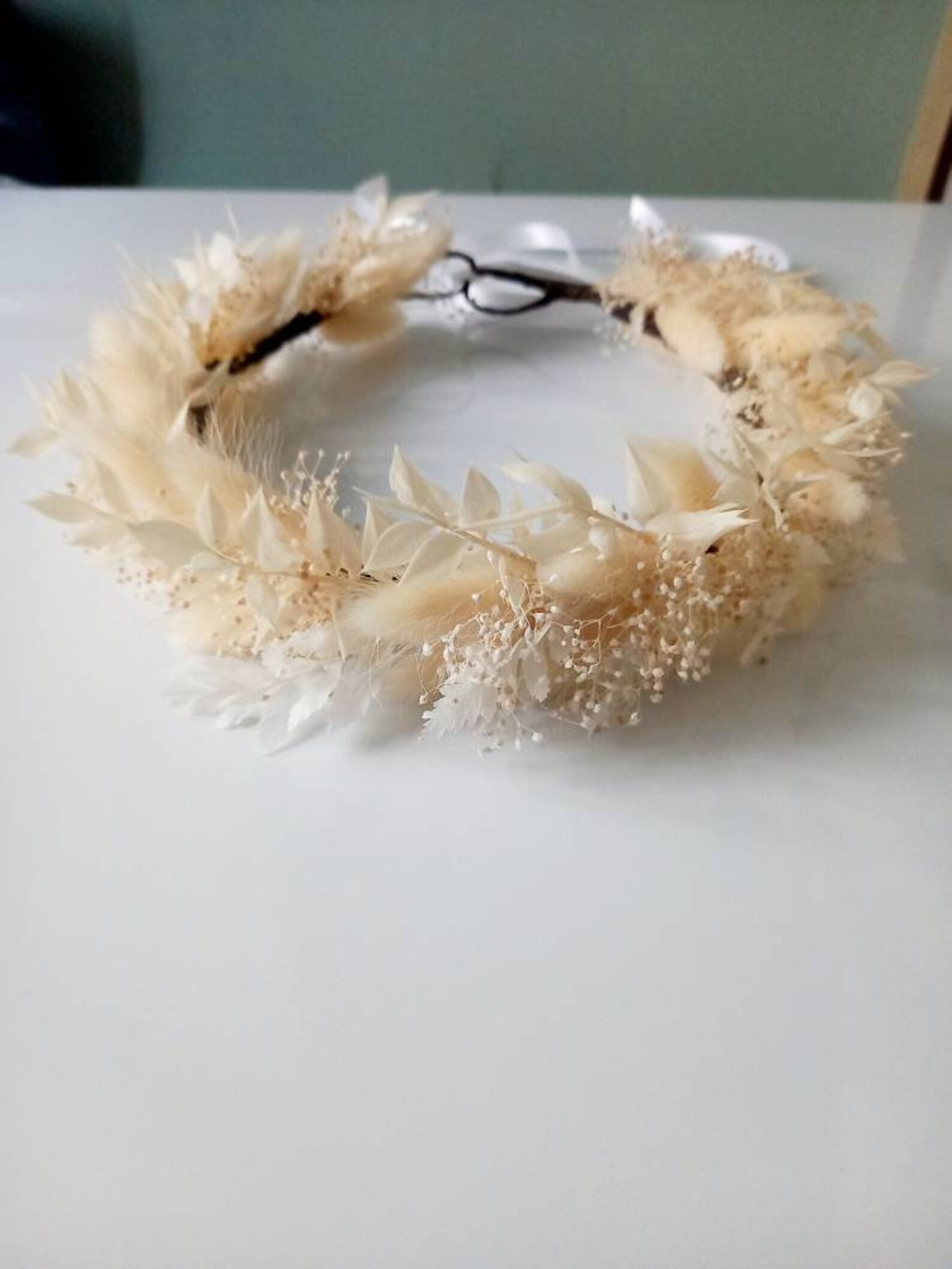 Ivory Bridal Crown, Boho Flower Crown, Fern & Ruscus Headpiece, Flower ...