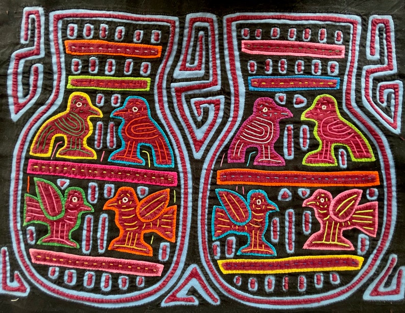 PANAMA Mola Birds and Geometric Design. Hand Stitched Appliqué by Guna ...