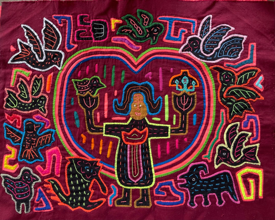 Mola From Panama Religious Figure, Heart, Peace Doves. Archipelago San ...