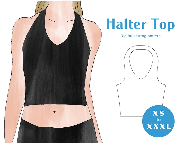 Halter Top Sewing Pattern - XS-XXXL - PDF Instant Download - Fitted ...