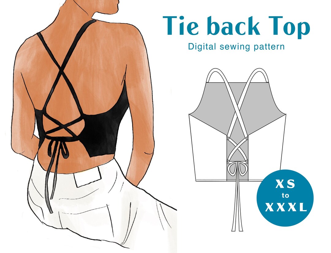 Open Back Tie Top Sewing Pattern - XS-XXXL - PDF Instant Download ...