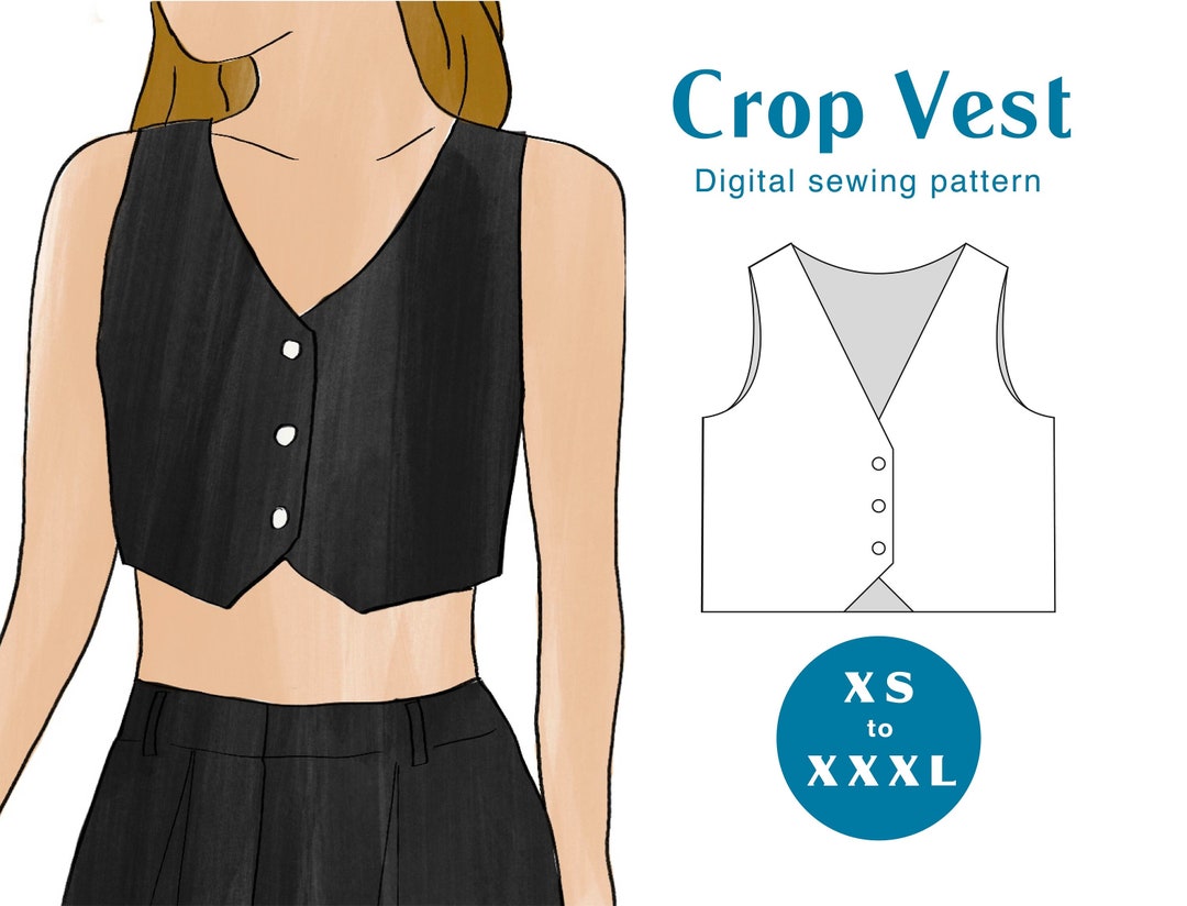Cropped Vest Sewing Pattern - XS-XXXL - PDF Instant Download - Women's ...