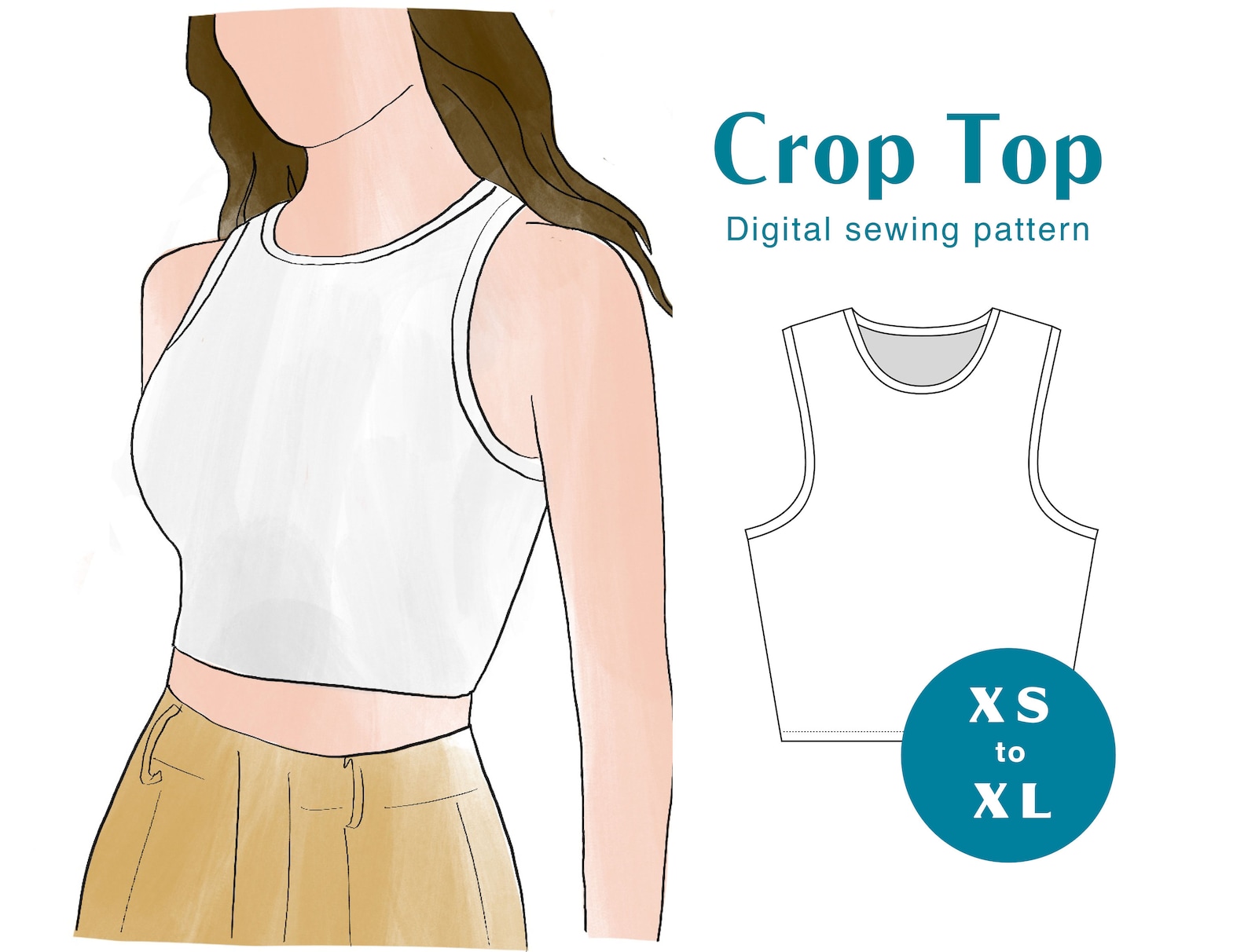 Crop Top Sewing Pattern - XS-XL - PDF Instant Download - Knit Ribbed ...