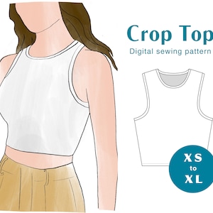 Crop Top Sewing Pattern - XS-XL - PDF Instant Download - Knit Ribbed ...