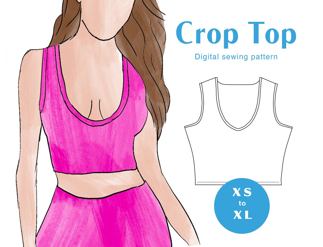 Crop Top Sewing Pattern - XS-XL - PDF Instant Download - Women's Fitted ...