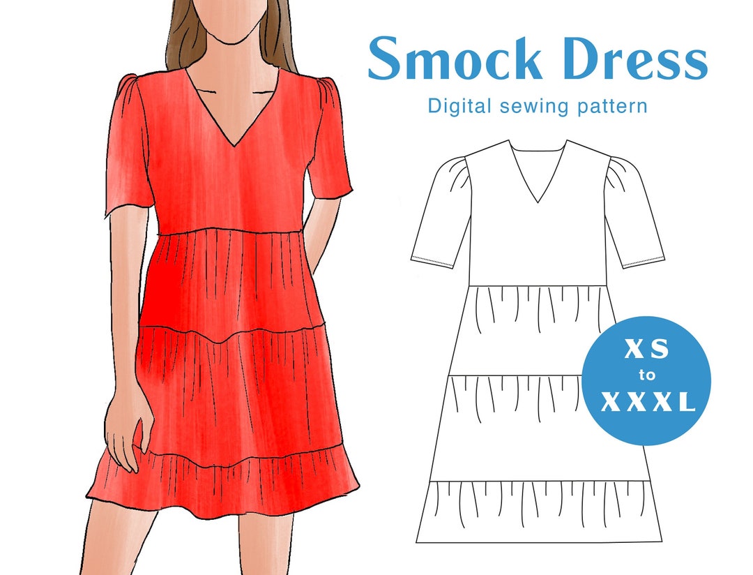 Smock Dress Sewing Pattern - XS-XXXL - PDF Instant Download - Puff ...