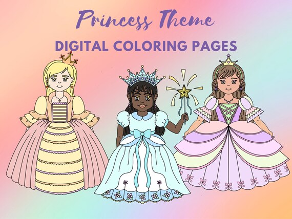 Princess Theme Coloring Pages for Kids printable | Etsy