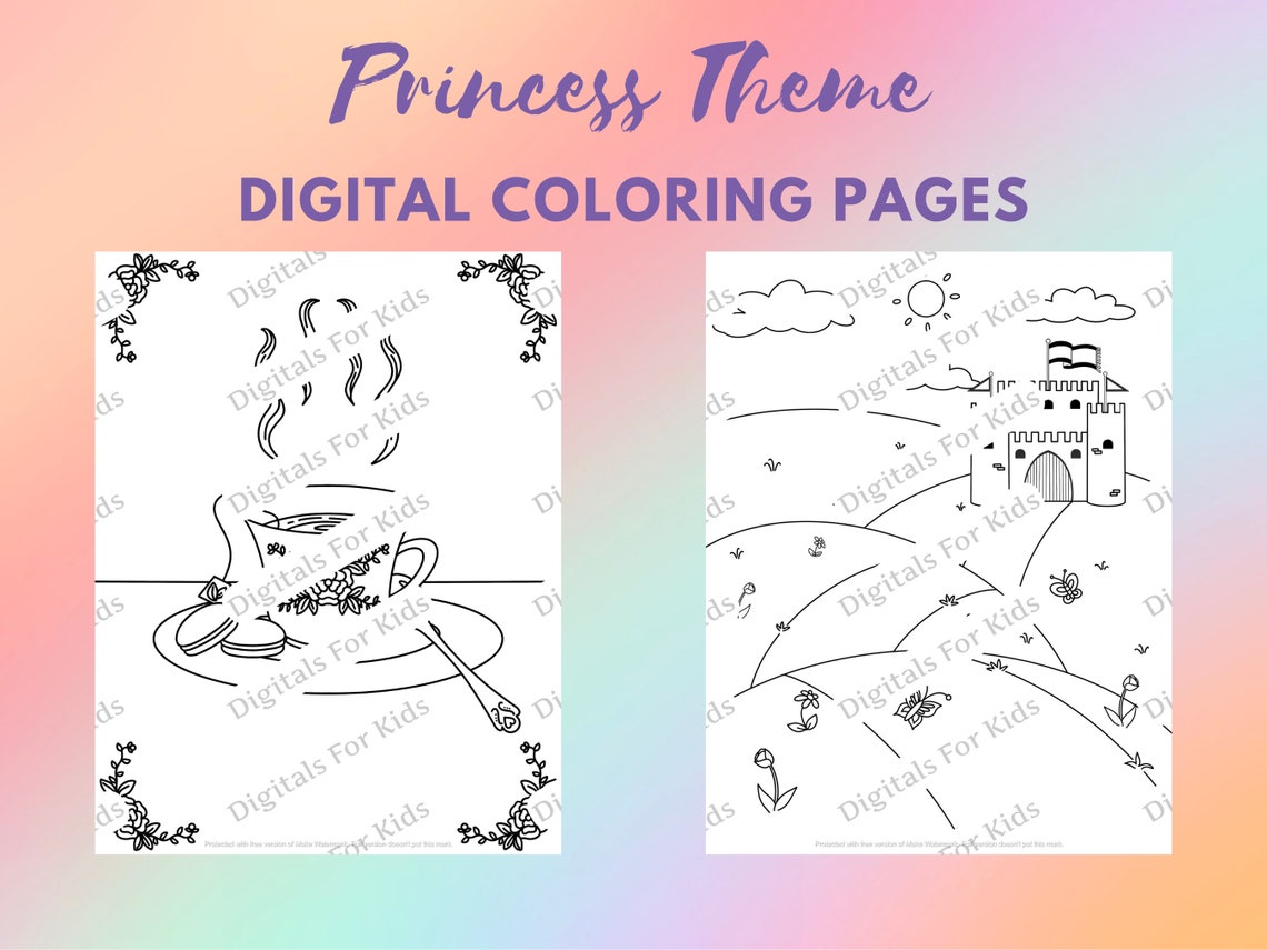 Princess Theme Coloring Pages for Kids printable | Etsy