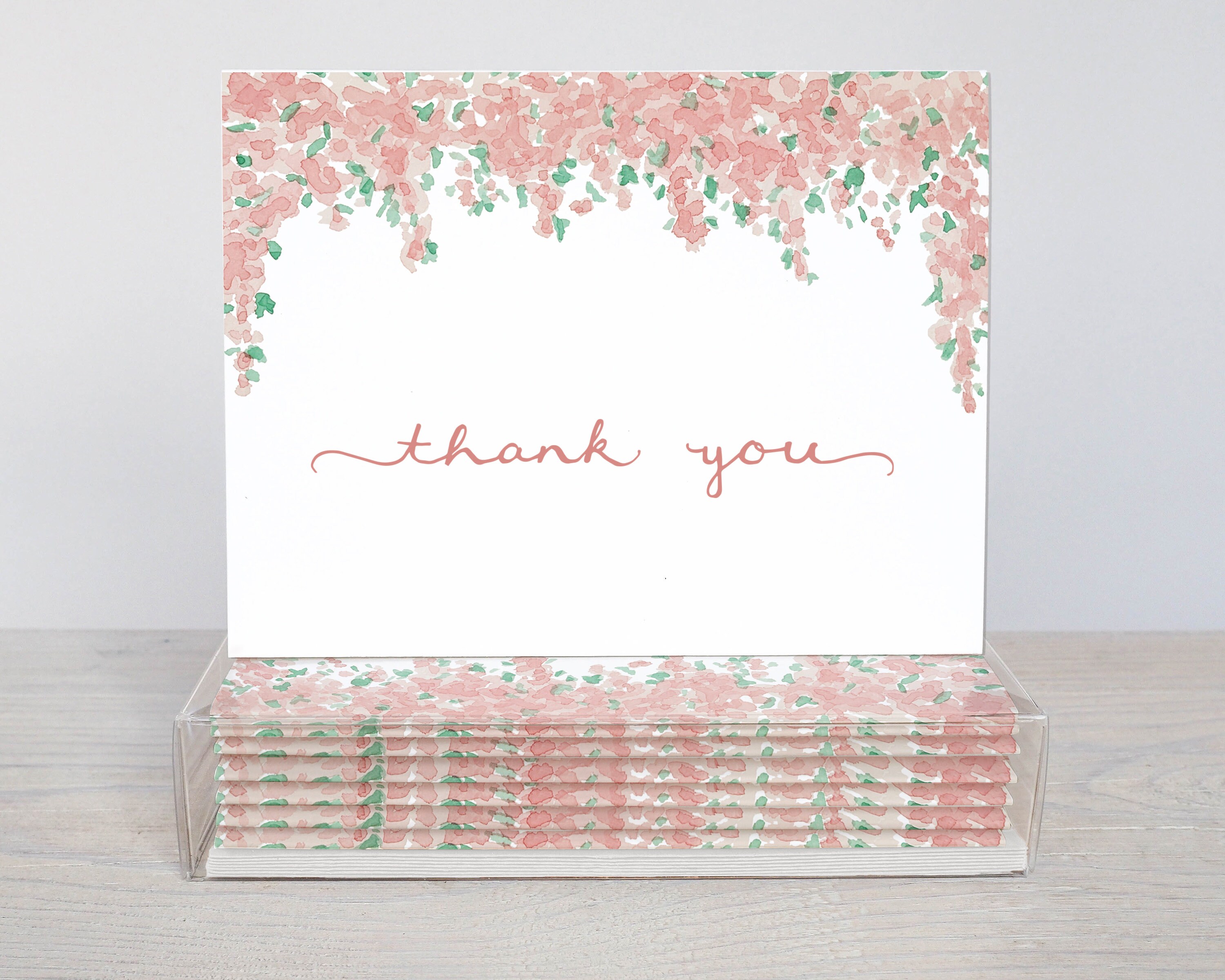 Pink Watercolor Floral Thank You Card - Etsy