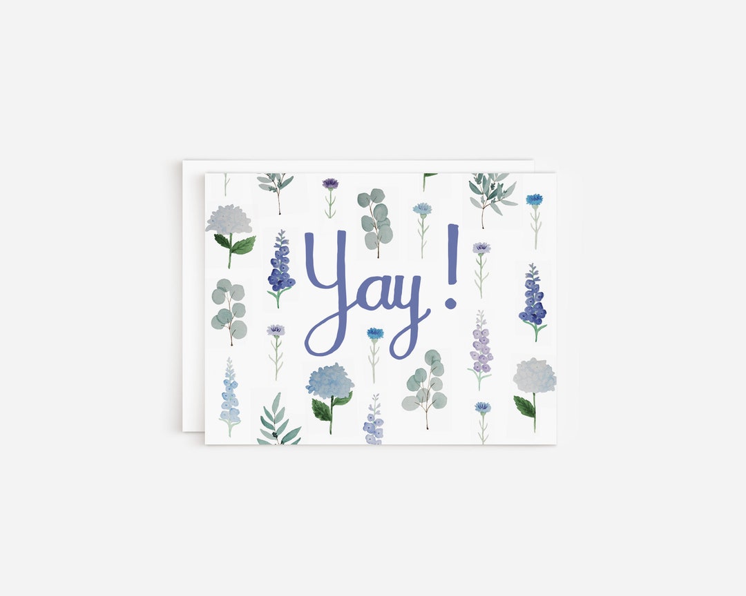 Yay! Celebration Card With Blue Watercolor Florals | Congratulations ...