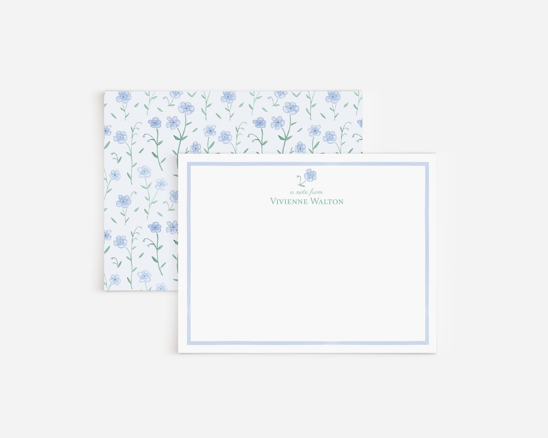 Dainty Blue Watercolor Flowers Personalized Stationery Set | Set of ...
