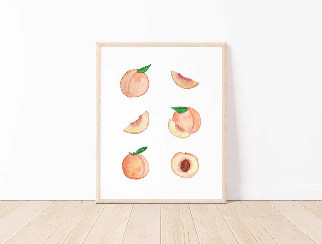 Peach Slices Watercolor Art Print | Watercolor Fruit Painting | Kitchen ...