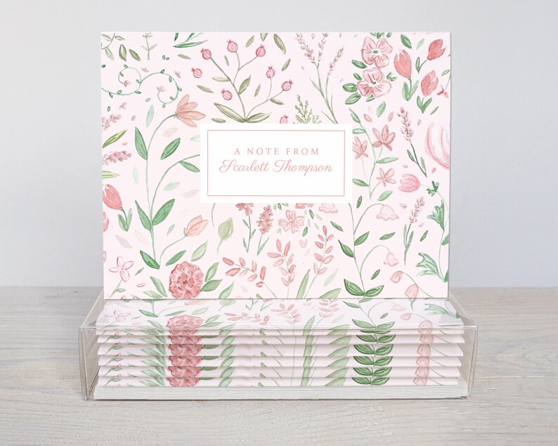 Tiny Pink Watercolor Flowers Personalized Greeting Card Set | Set of 10 ...
