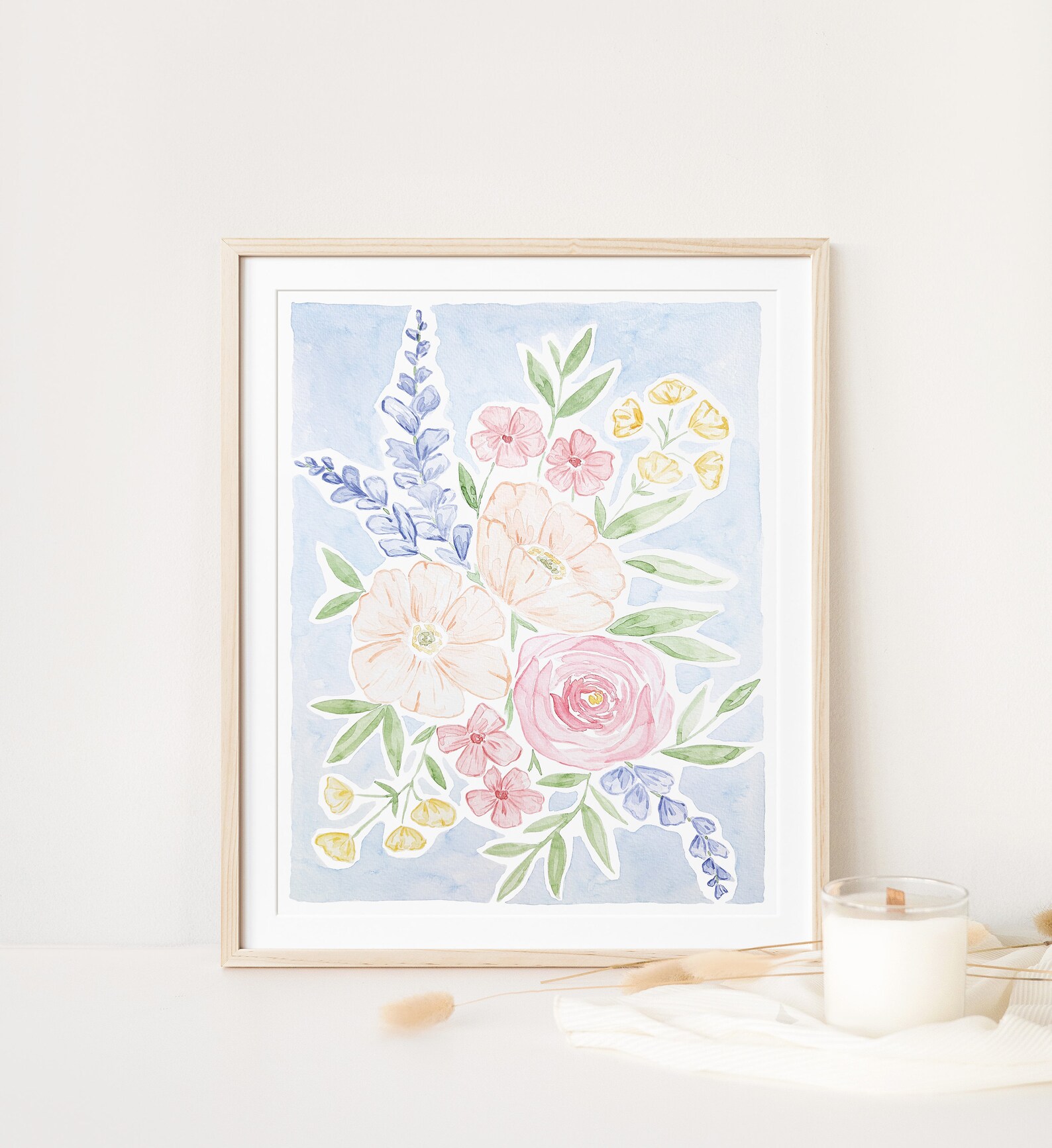 Watercolor Flowers 8x10 Art Print | Multicolored Flowers on Blue ...