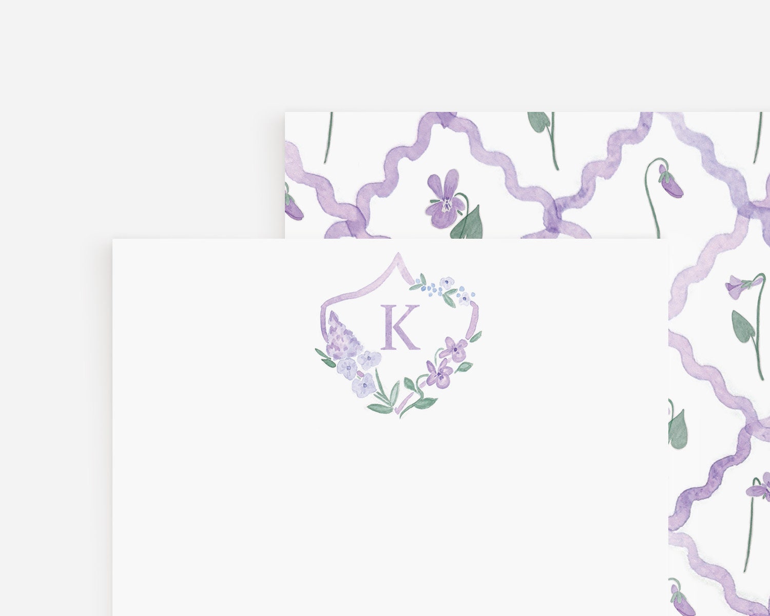 Personalized Watercolor Stationery Set Set of Monogrammed Flat Cards ...