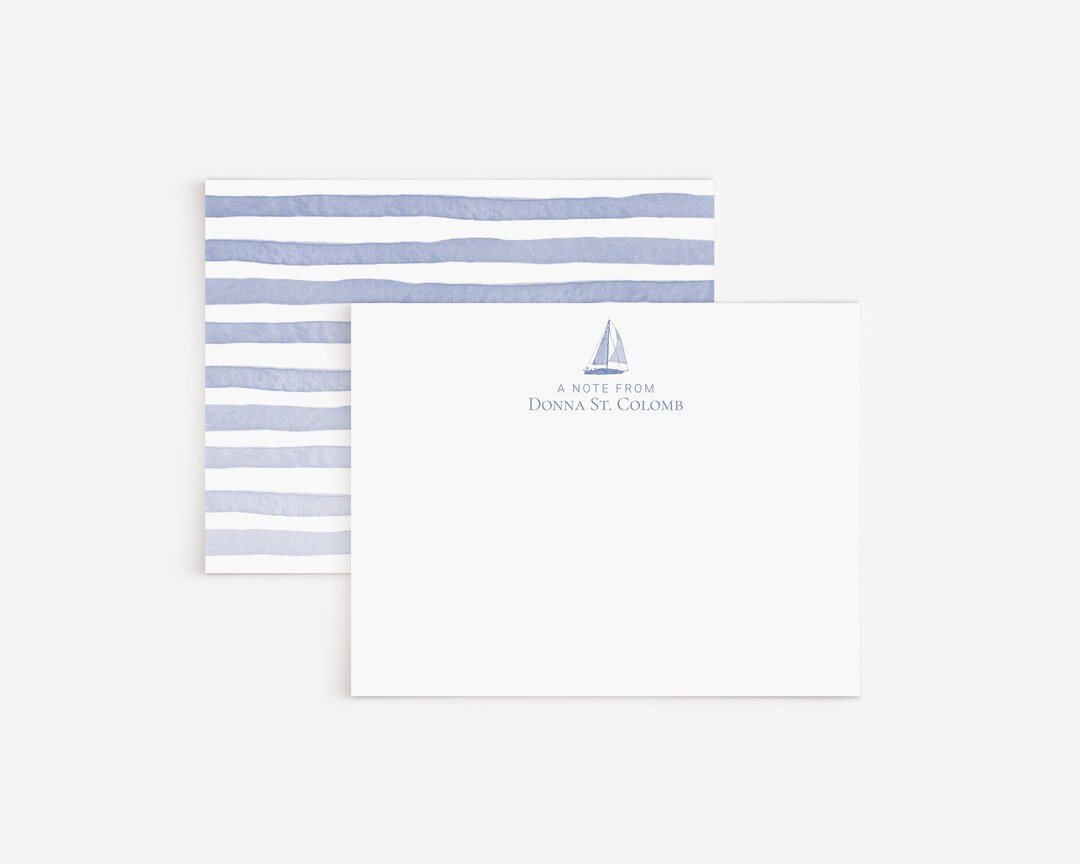 Nautical Stripe Sailboat Personalized Stationery Set | Blue Sail Boat ...
