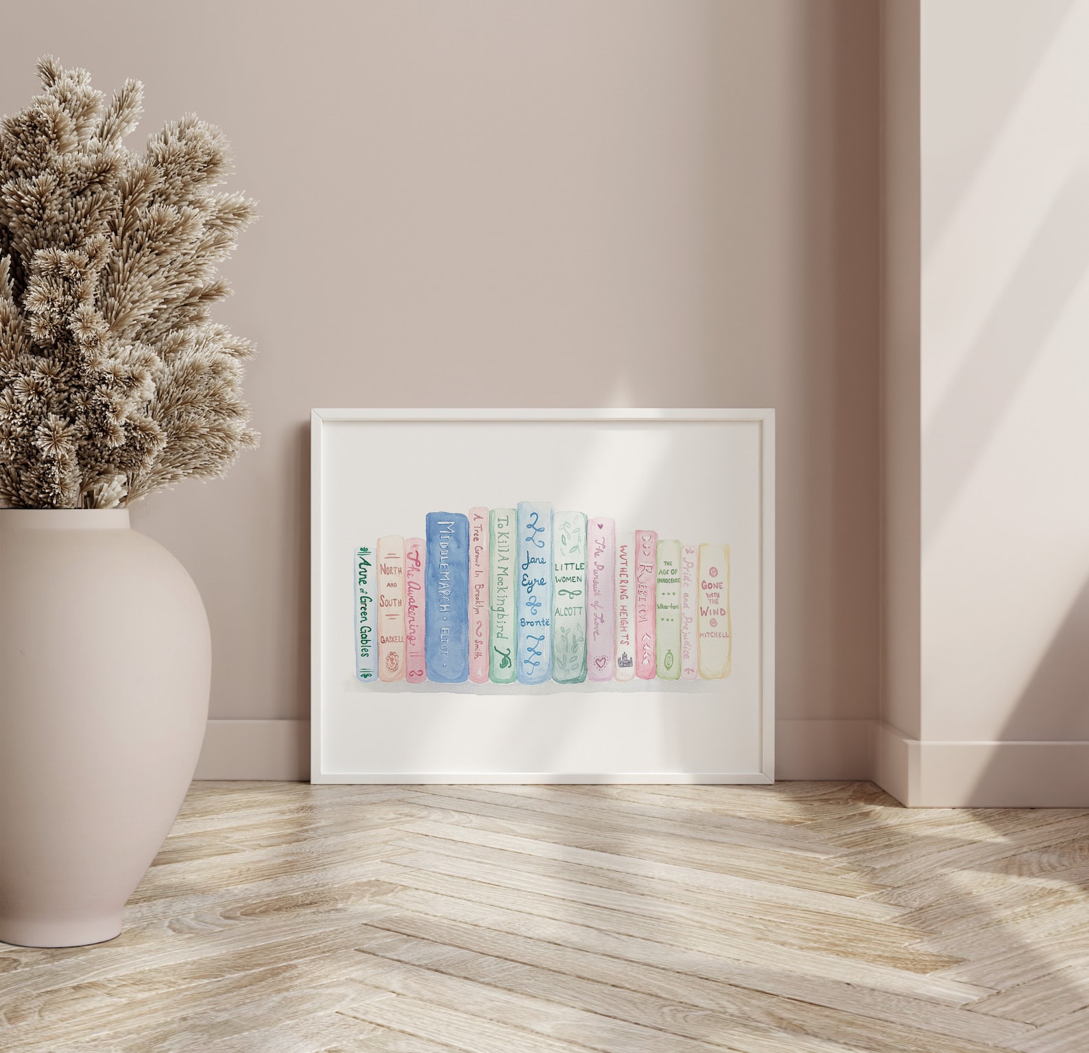 Classic Books by Women Literary Watercolor Art Print Colorful Bookshelf ...