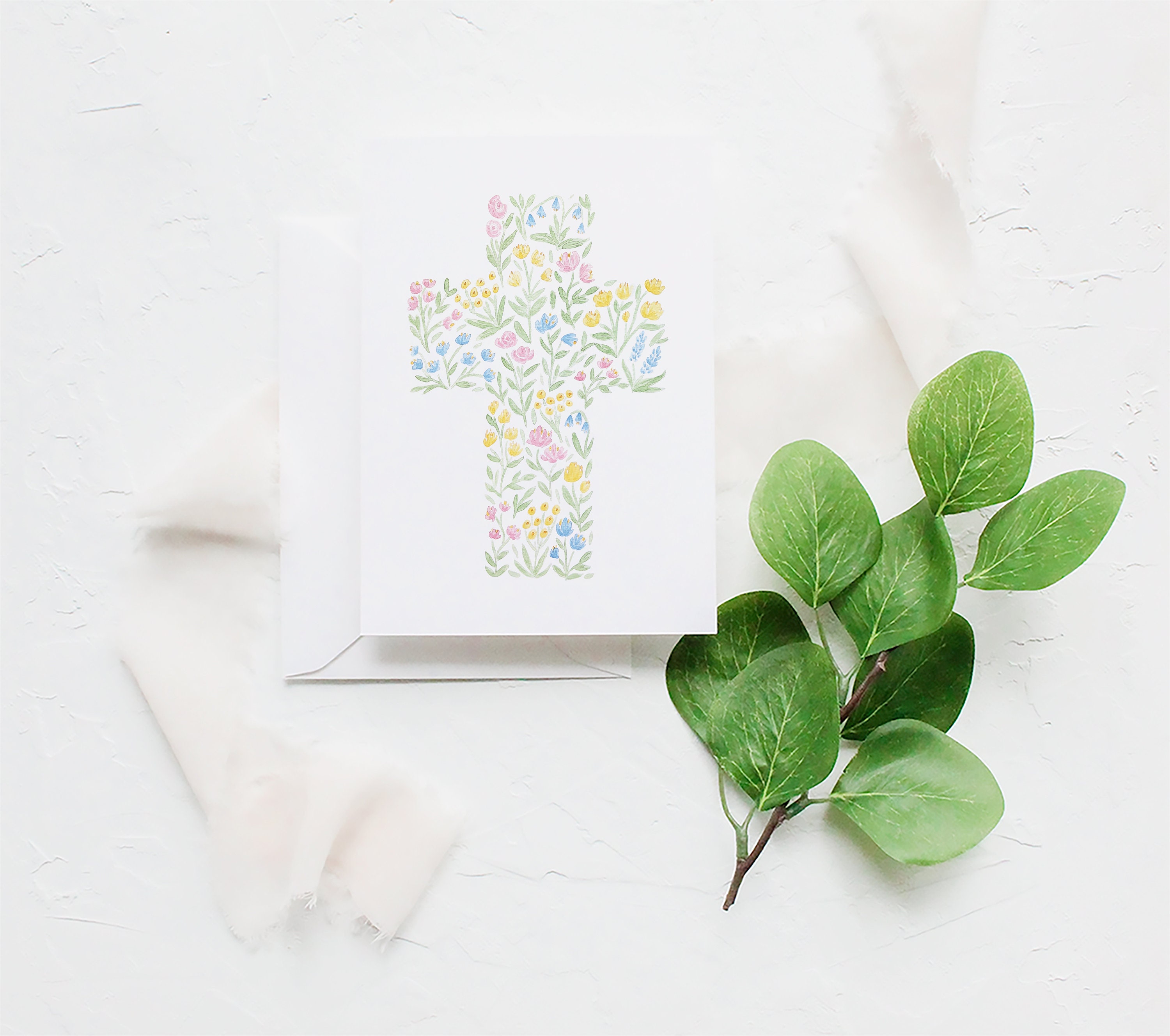 Floral Cross Christian Greeting Card in Pastel Watercolors for Easter ...