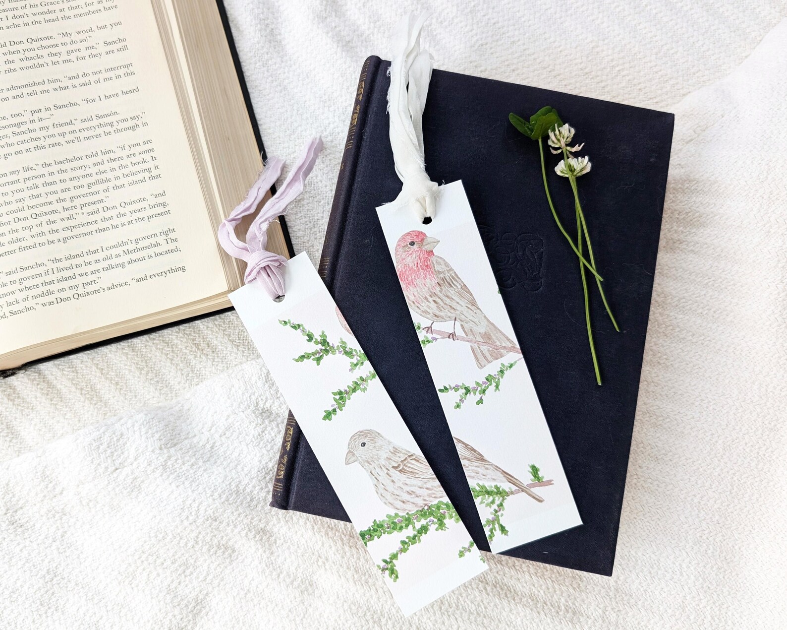 Watercolor Art Print Bookmarks With Silk Chiffon Ribbon | Bird ...