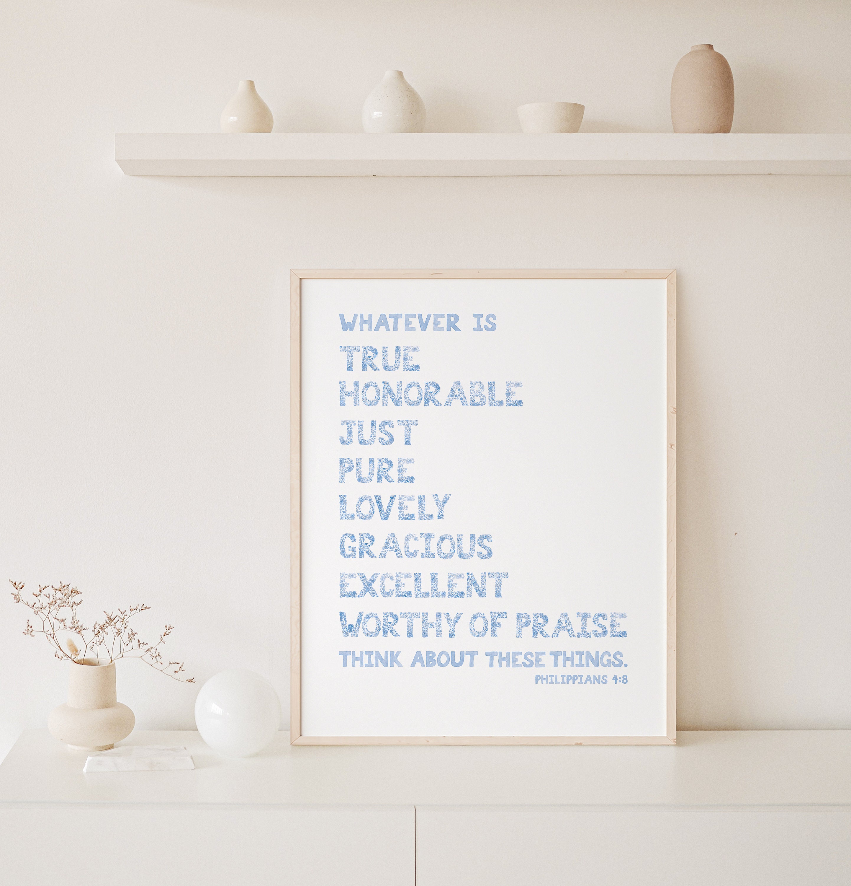 Philippians 4:8 Bible Verse Art Print | Whatever is True Christian Wall ...