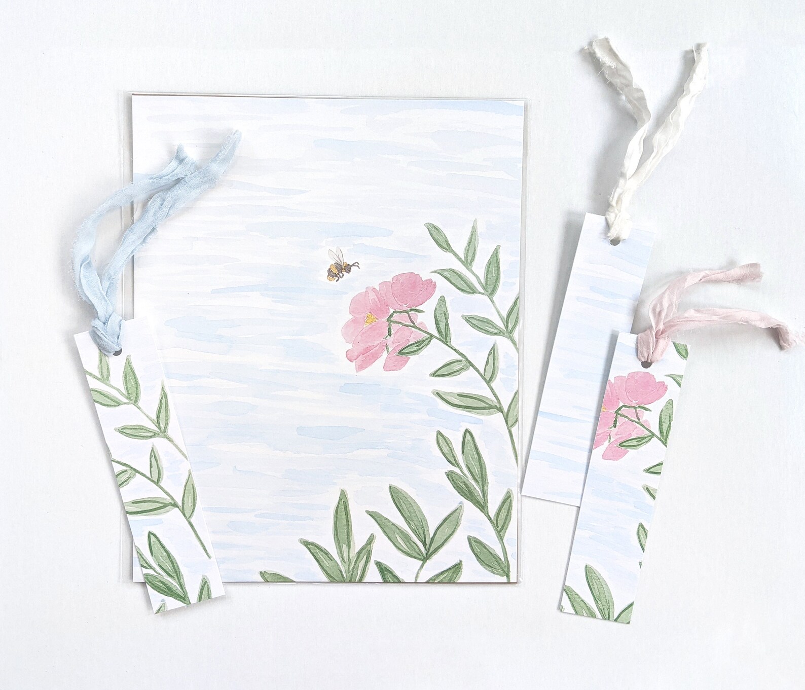 Watercolor Art Print Bookmarks With Silk Chiffon Ribbon - Etsy