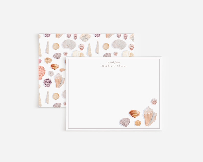 Watercolor Seashells Personalized Stationery Set | Nautical Note Cards ...