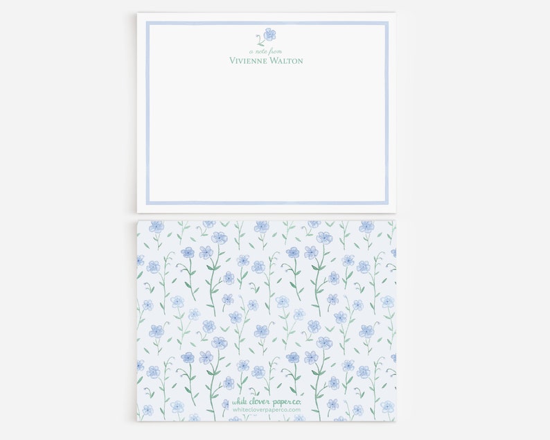 Dainty Blue Watercolor Flowers Personalized Stationery Set | Set of ...