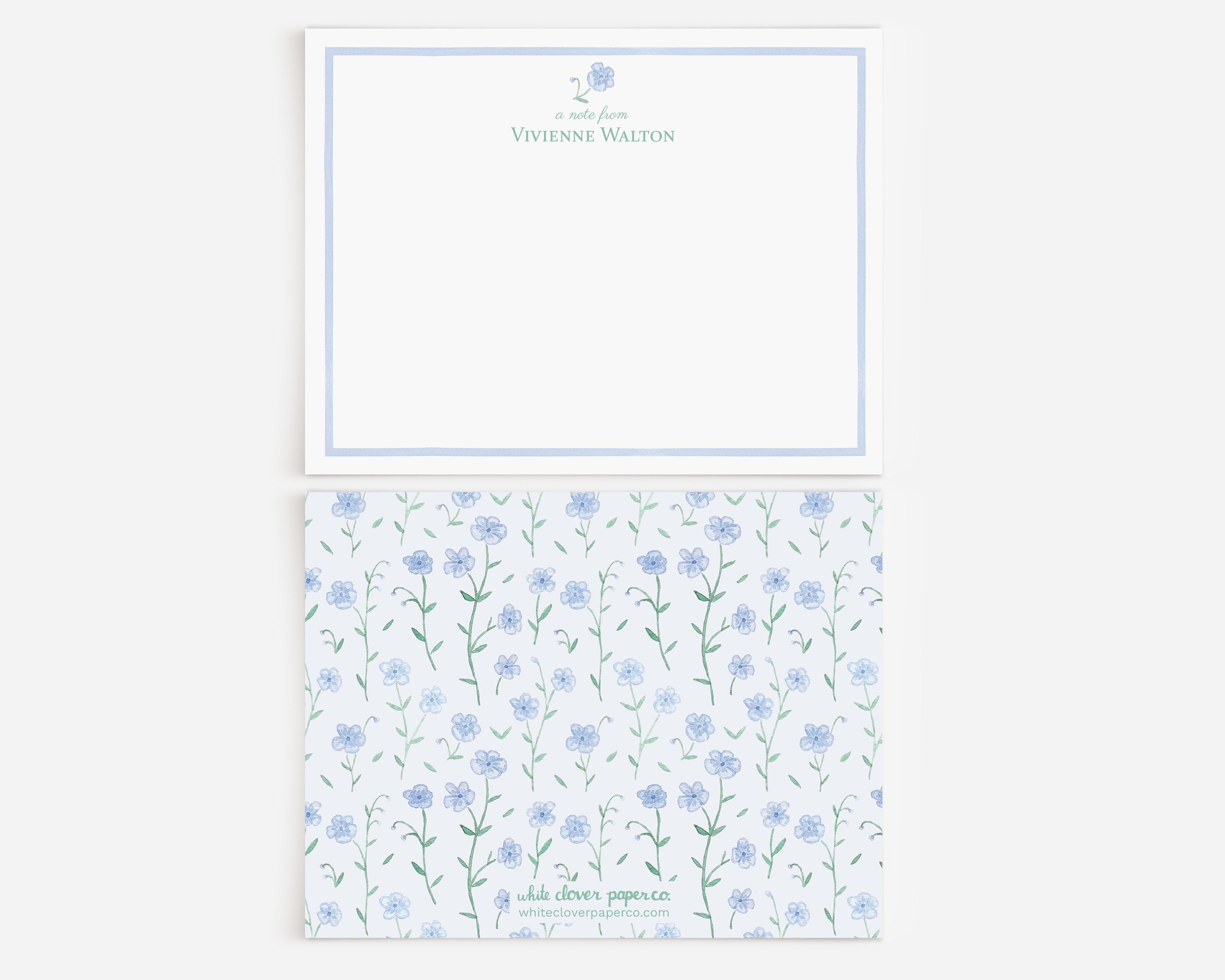 Dainty Blue Watercolor Flowers Personalized Stationery Set | Set of ...