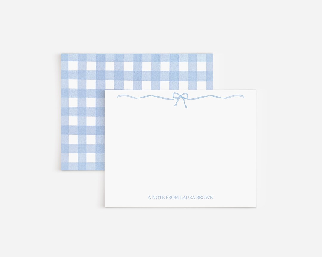 Watercolor Gingham and Bows Personalized Stationery Set | Set of Flat ...