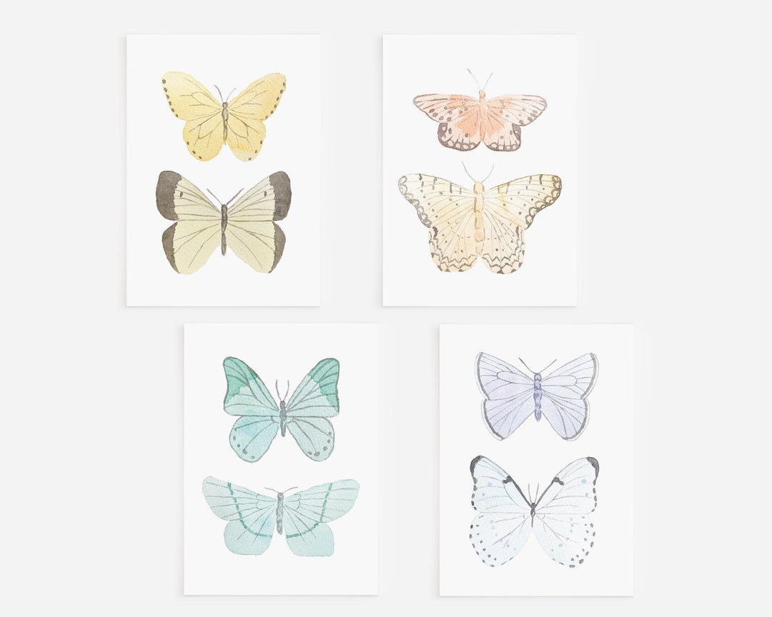 Tiny Watercolor Butterfly Art Print | Small 5x7 Monochromatic Butterfly ...