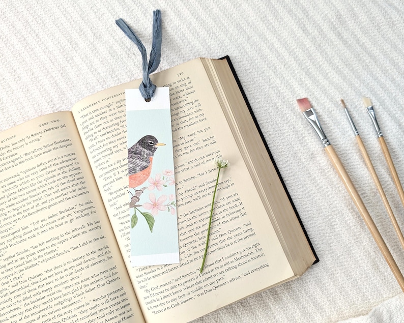 Watercolor Art Print Bookmarks With Silk Chiffon Ribbon Bird Bookmarks ...