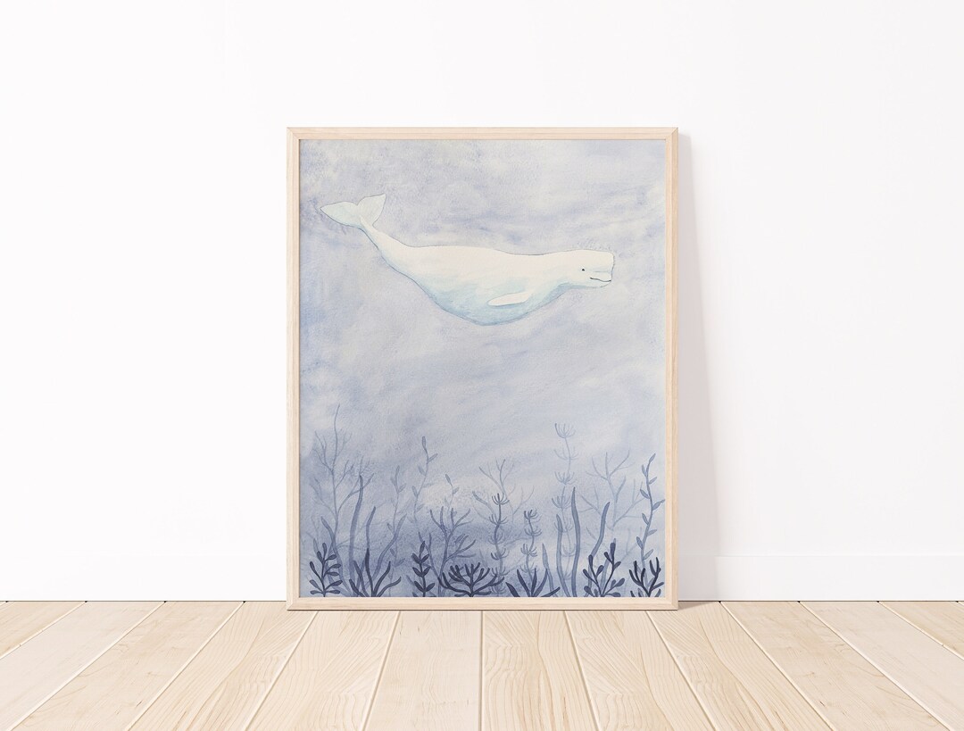 Beluga Whale Watercolor Art Print | 11x14 Sea Life Print | Whale ...