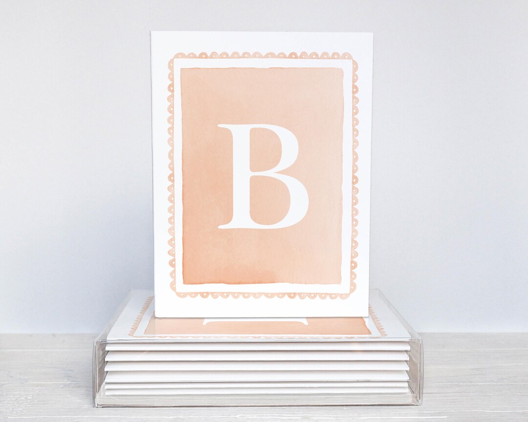 Scalloped Border Watercolor Monogram Greeting Cards | Set of 10 ...