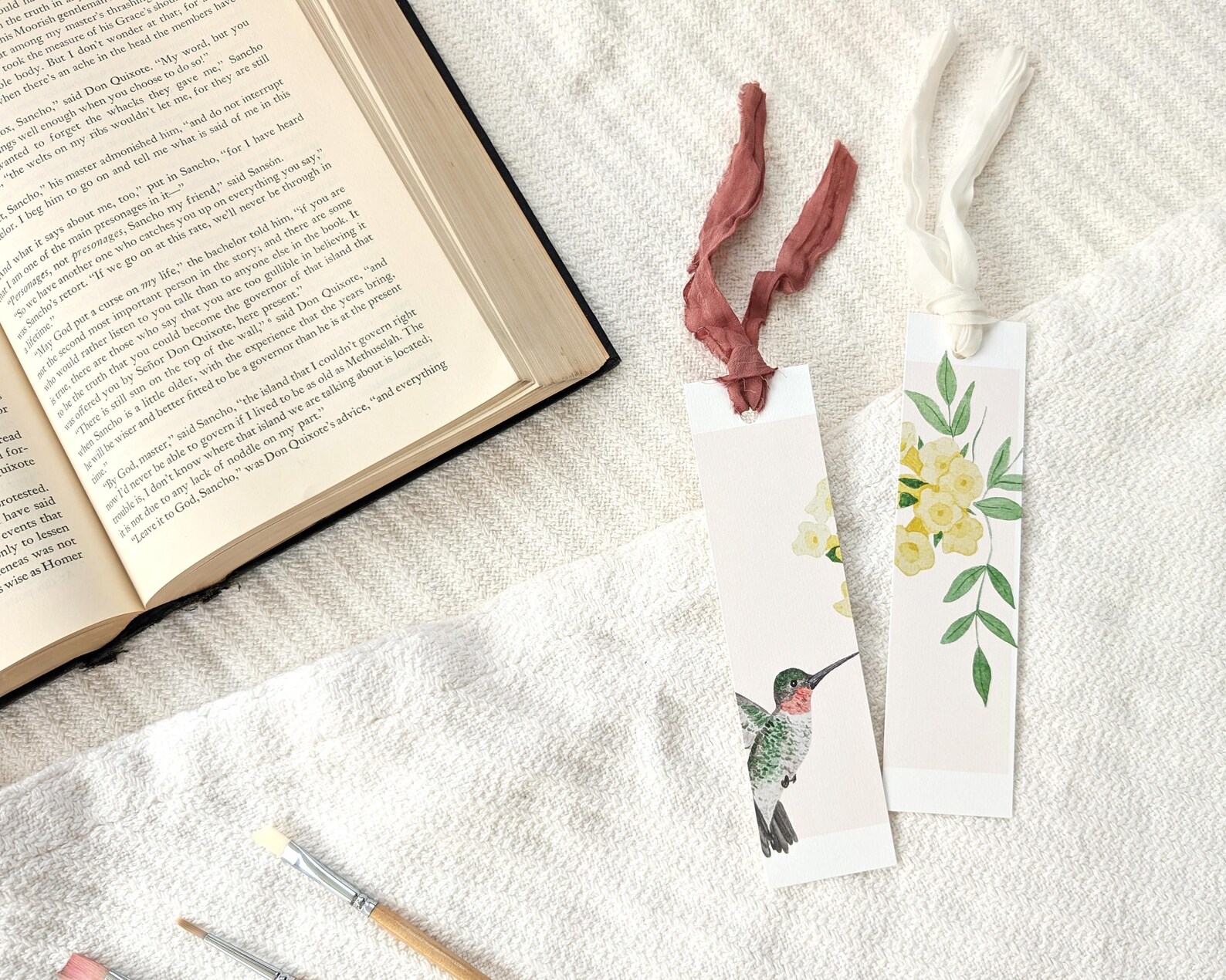 Watercolor Art Print Bookmarks With Silk Chiffon Ribbon | Bird ...