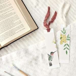 Watercolor Art Print Bookmarks With Silk Chiffon Ribbon | Bird ...