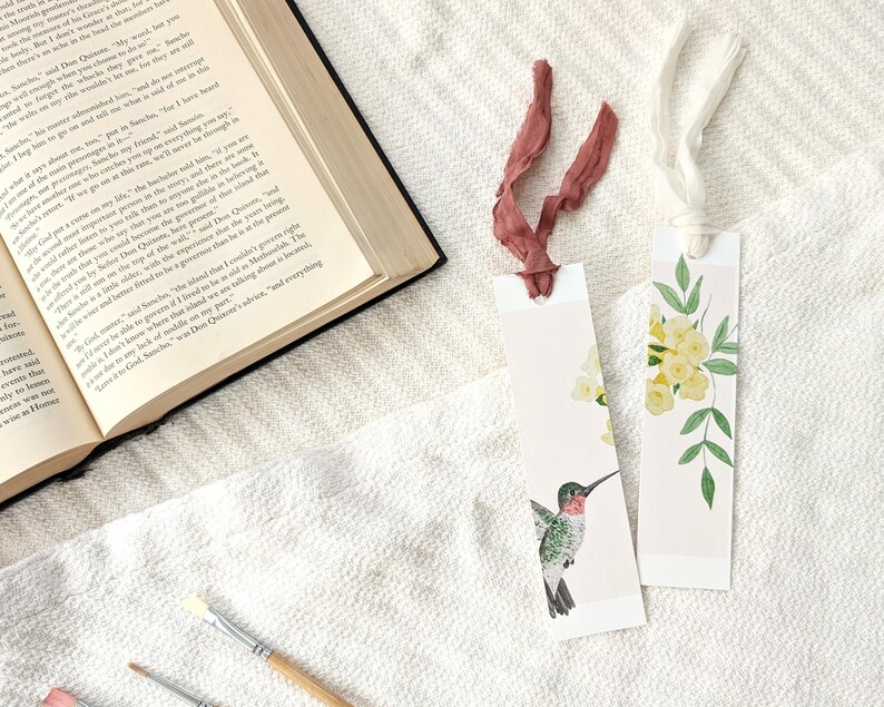 Watercolor Art Print Bookmarks With Silk Chiffon Ribbon Bird Bookmarks ...