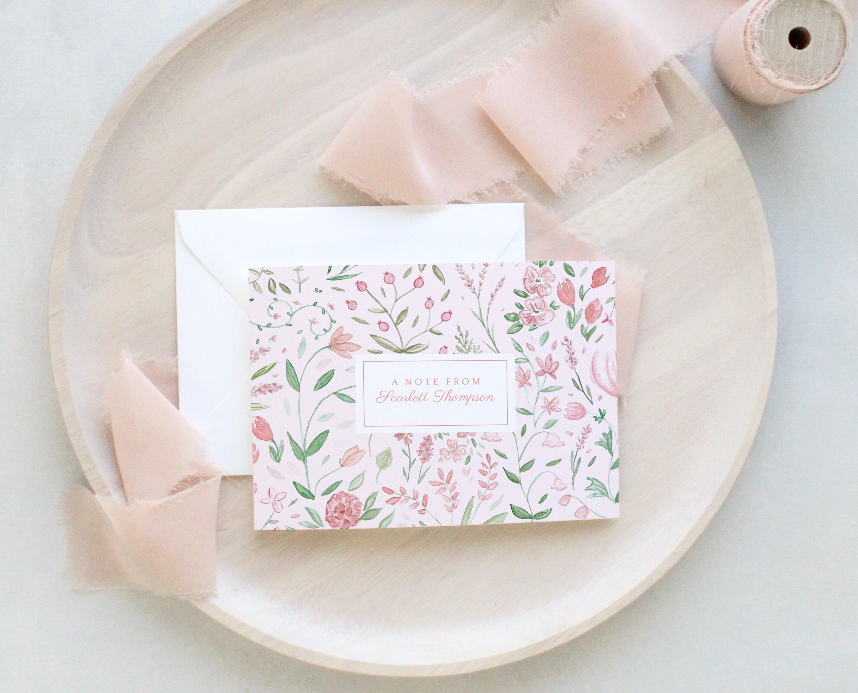 Tiny Pink Watercolor Flowers Personalized Greeting Card Set | Set of 10 ...