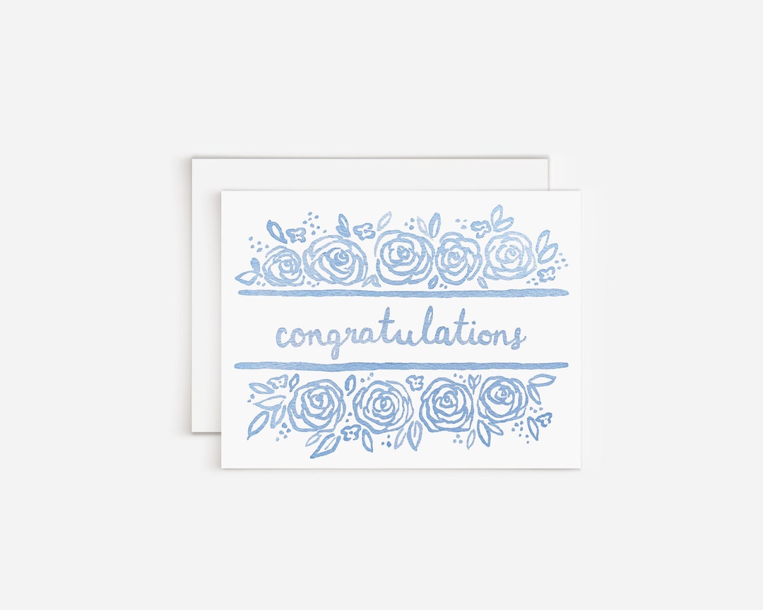 Pale Blue Roses Watercolor Congratulations Card - Etsy