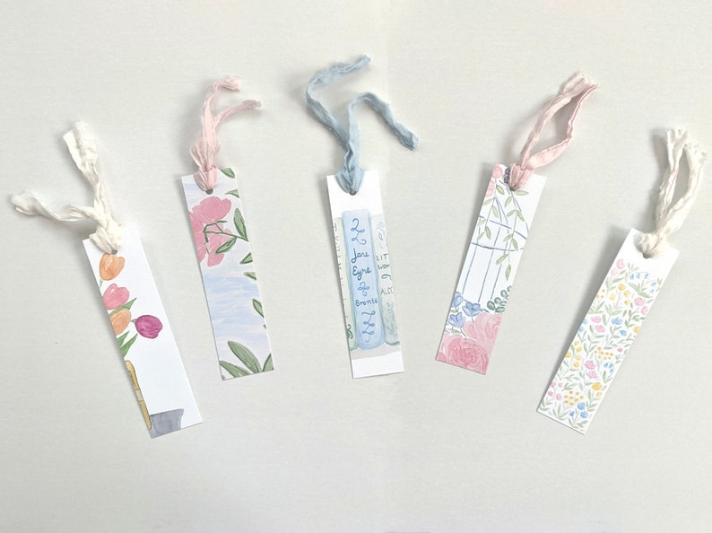 Watercolor Art Print Bookmarks With Silk Chiffon Ribbon - Etsy