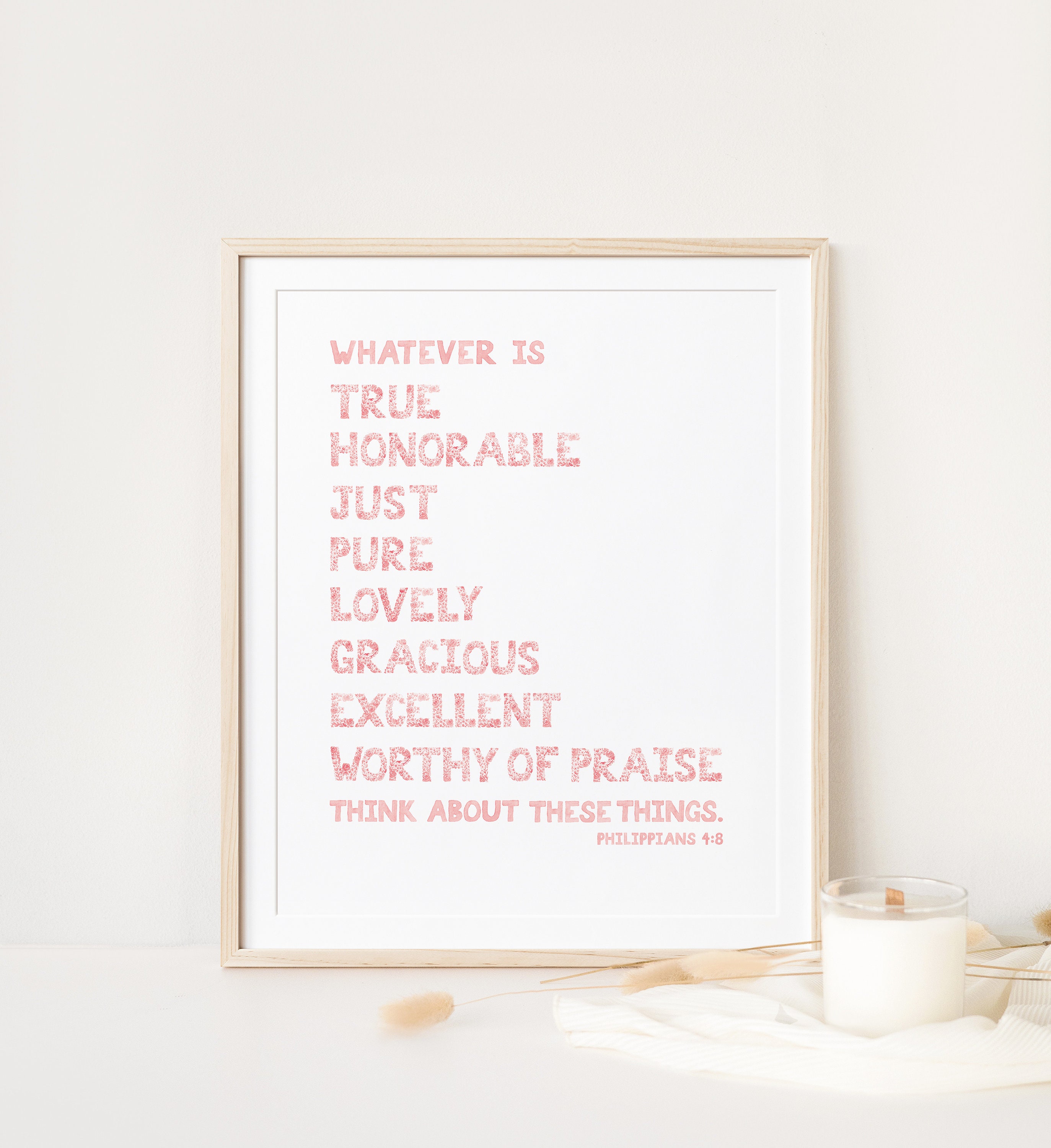 Philippians 4:8 Bible Verse Art Print | Whatever is True Christian Wall ...