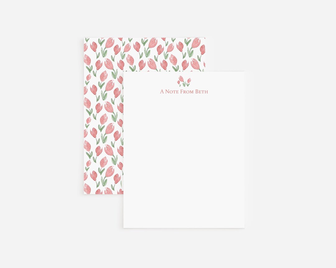 Tiny Tulip Flowers Personalized Stationery Set in Pink, Blue, Yellow ...